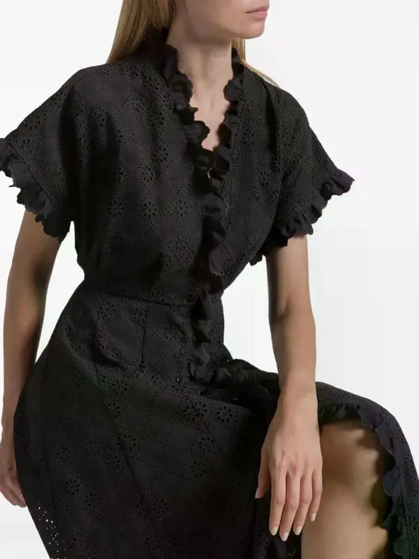 Alberta Ferretti Ruffled Eyelet Dress - Black