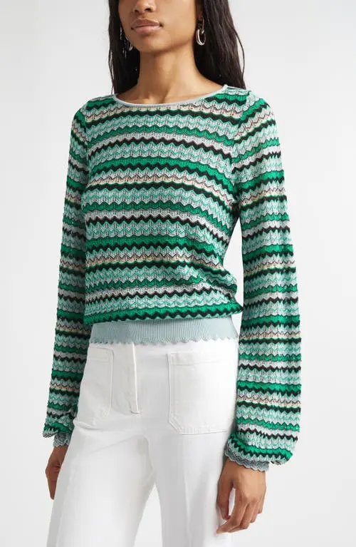 Ramy Brook Fiora Pointelle Sweater - Moonstone Blue Chevron