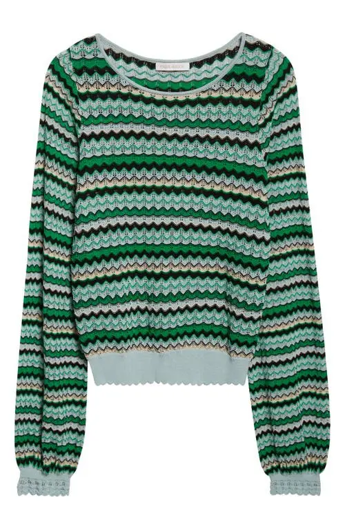 Ramy Brook Fiora Pointelle Sweater - Moonstone Blue Chevron