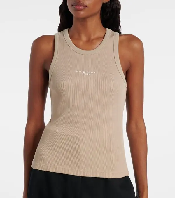 Givenchy Ribbed-knit Cotton Jersey Tank Top - Beige