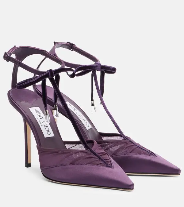 JIMMY CHOO Afia 100 Velvet-trimmed Satin Pumps - Purple