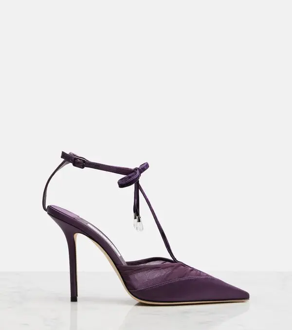 JIMMY CHOO Afia 100 Velvet-trimmed Satin Pumps - Purple