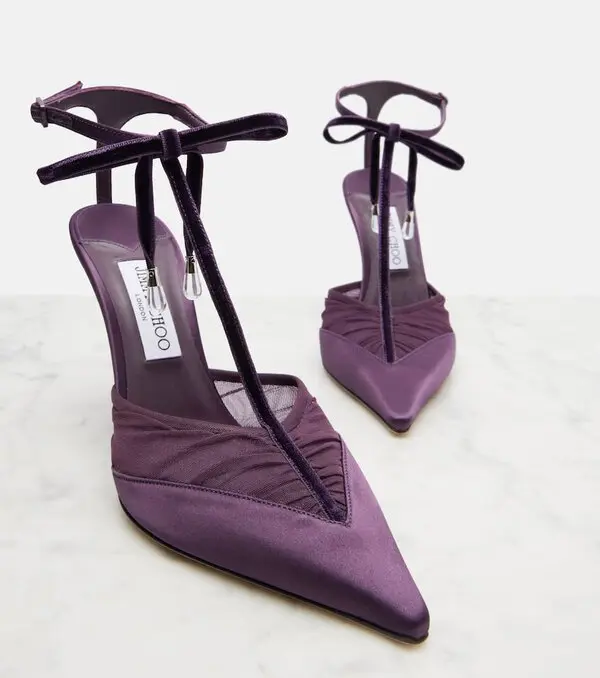 JIMMY CHOO Afia 100 Velvet-trimmed Satin Pumps - Purple