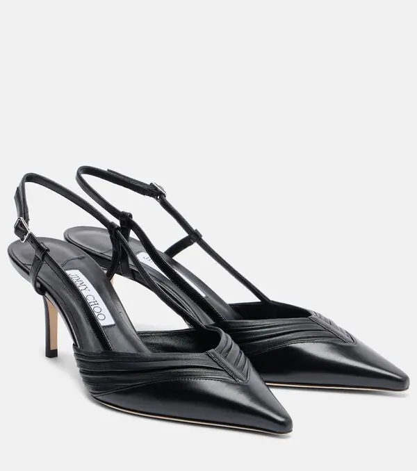 JIMMY CHOO Afia 65 Leather Slingback Pumps - Black