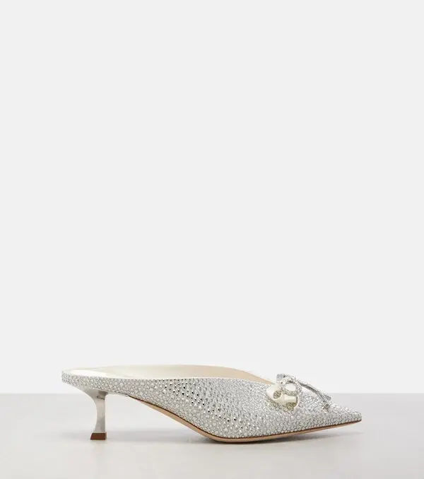 JIMMY CHOO Auria 50 Crystal-embellished Satin Mules - Silver