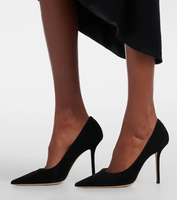 JIMMY CHOO Love 100 Suede Pointed Toe Pumps - Black