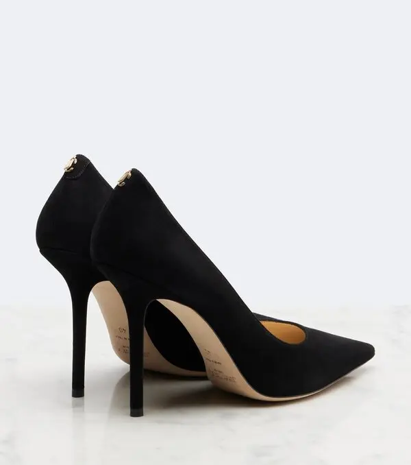 JIMMY CHOO Love 100 Suede Pointed Toe Pumps - Black