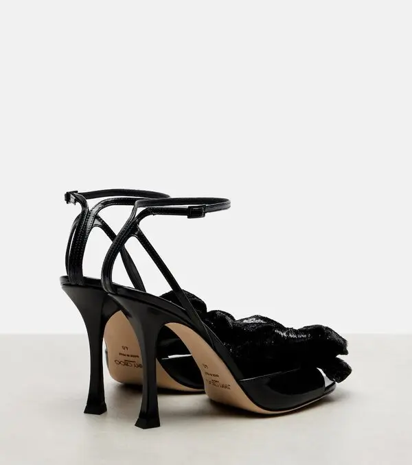 JIMMY CHOO Mimmi Floral-appliqué Leather Sandals - Black