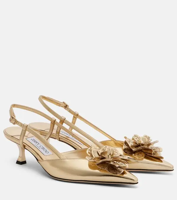 JIMMY CHOO Mimmi 50 Leather Slingback Pumps - Gold