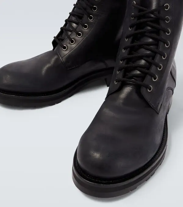 THE ROW Leather Combat Boots - Black