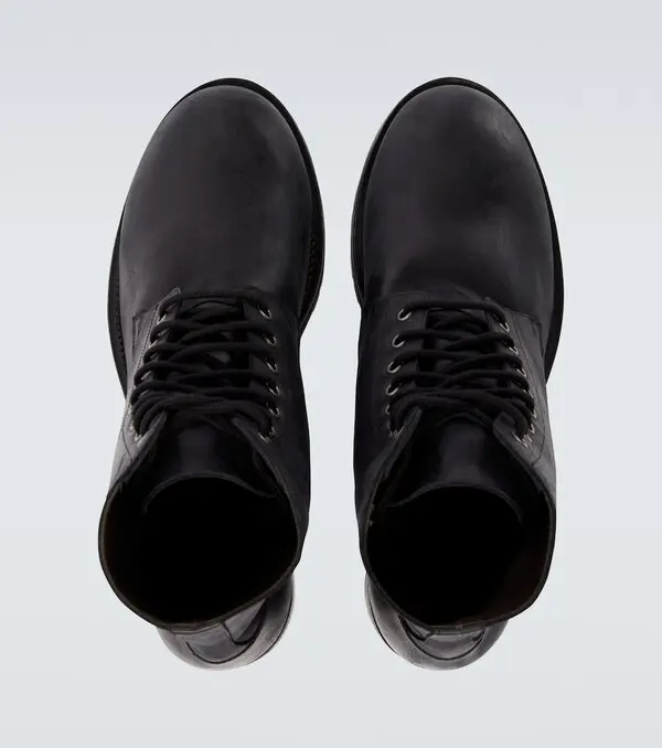 THE ROW Leather Combat Boots - Black