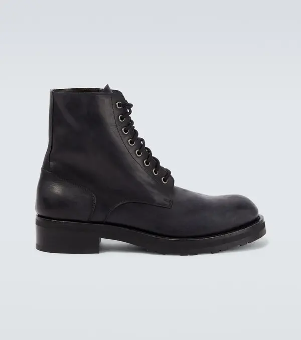 THE ROW Leather Combat Boots - Black