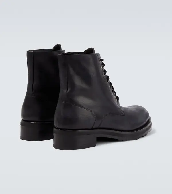 THE ROW Leather Combat Boots - Black