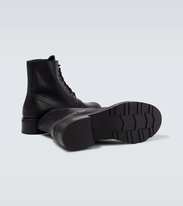 THE ROW Leather Combat Boots - Black