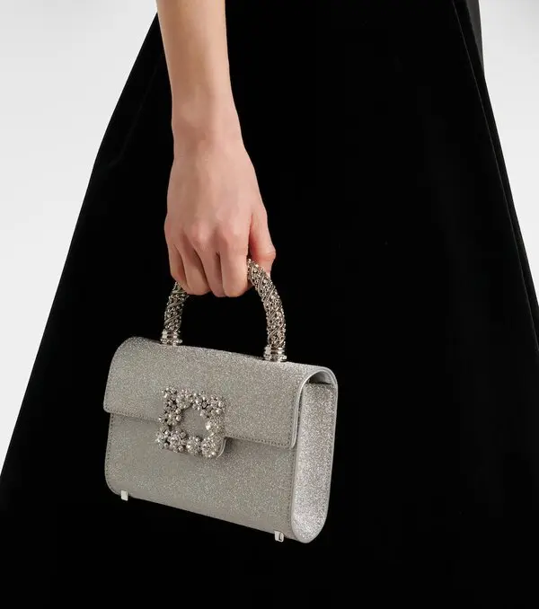 ROGER VIVIER Jewel Efflorescence Mini Glitter Tote - Silver