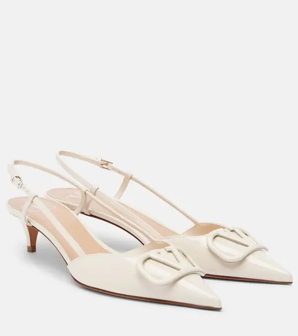 Valentino Garavani Vlogo Patent Leather Slingback Pumps - White