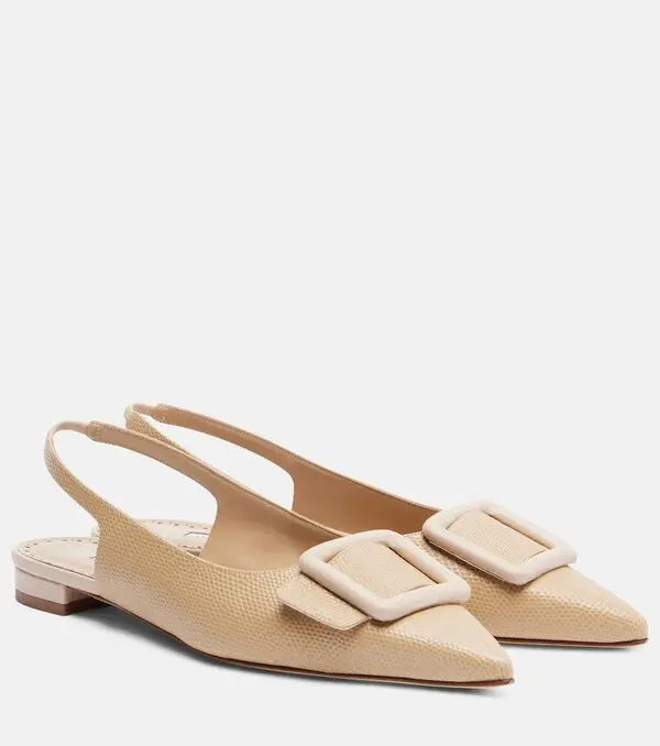 Manolo Blahnik Maylura Croc-effect Leather Slingback Flats - Beige