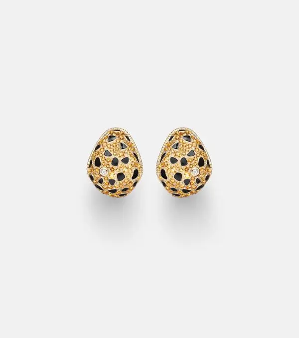 Yvonne Léon Lynx 9kt Earrings With Citrines, Enamel, And Diamonds - Gold