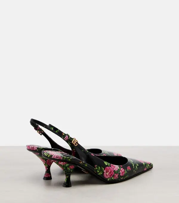 Dolce & Gabbana Lollo 60 Floral Leather Slingback Pumps