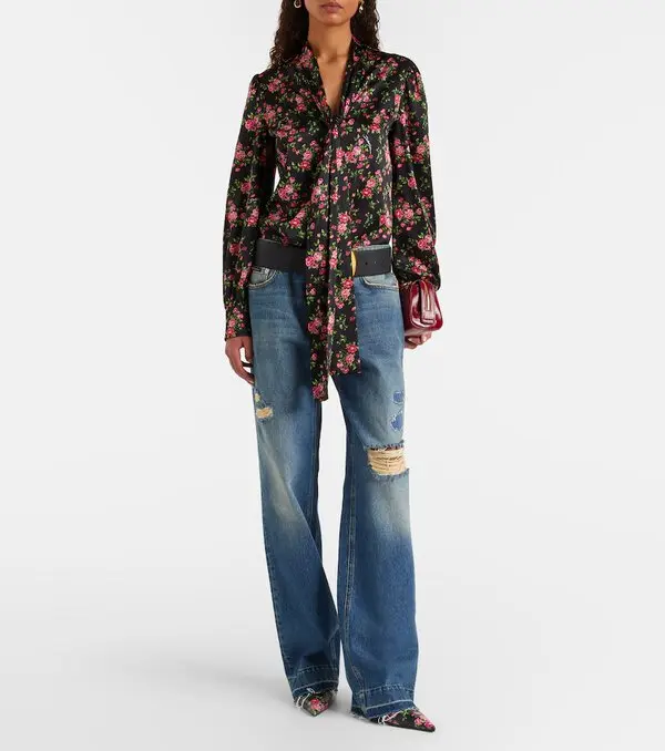 Dolce & Gabbana Lollo 60 Floral Leather Slingback Pumps