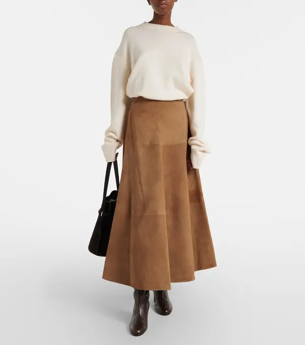 Altuzarra Varda Suede Midi Skirt - Brown
