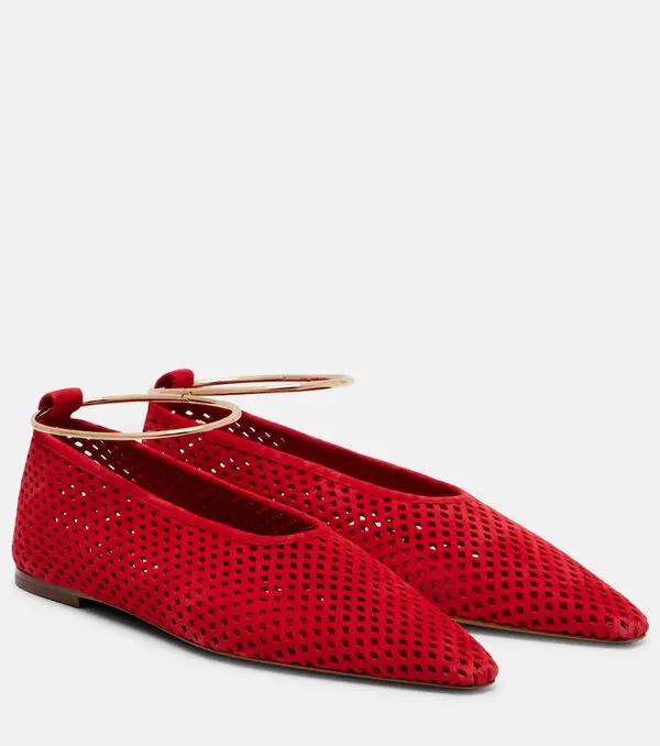 JIL SANDER Perforated Suede Ballet Flats - Red