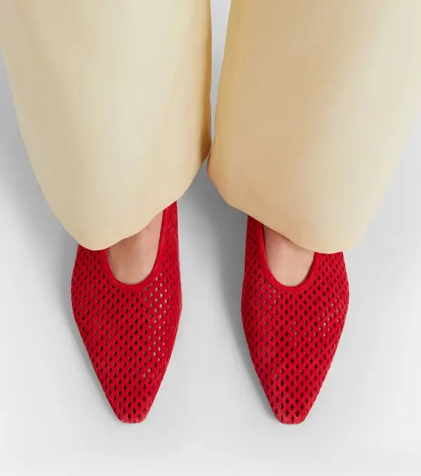 JIL SANDER Perforated Suede Ballet Flats - Red