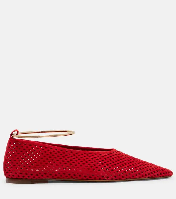 JIL SANDER Perforated Suede Ballet Flats - Red