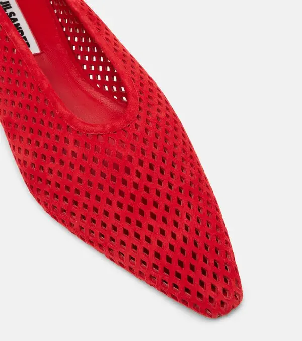 JIL SANDER Perforated Suede Ballet Flats - Red