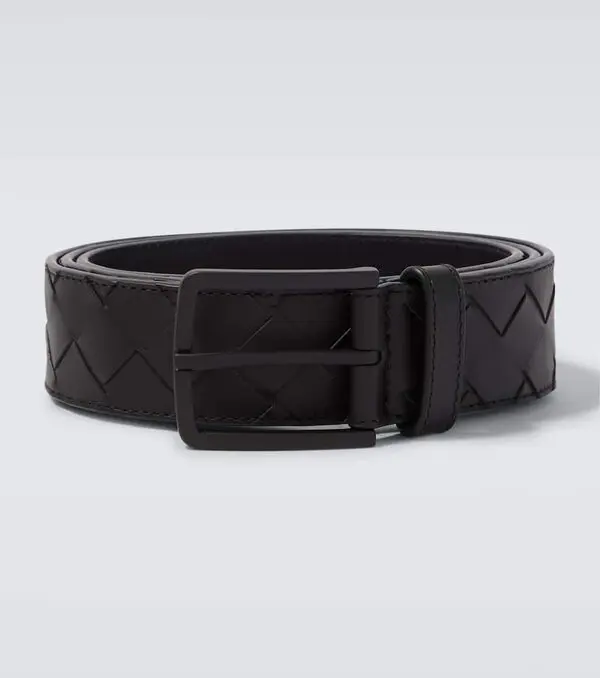 Bottega Veneta Intrecciato Leather Belt - Black