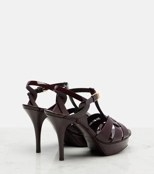 Saint Laurent Tribute 105 Patent Leather Platform Sandals - Burgundy