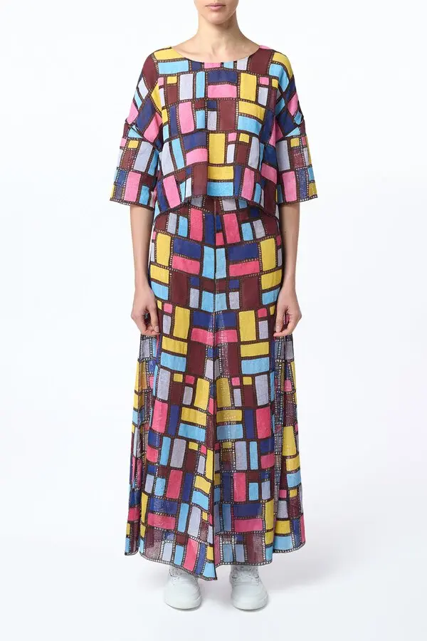 Gabriela Hearst Tatia Patchwork Embroidered Cropped Top