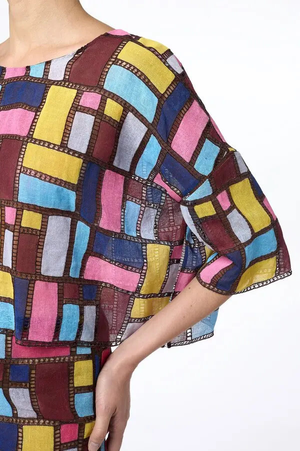 Gabriela Hearst Tatia Patchwork Embroidered Cropped Top