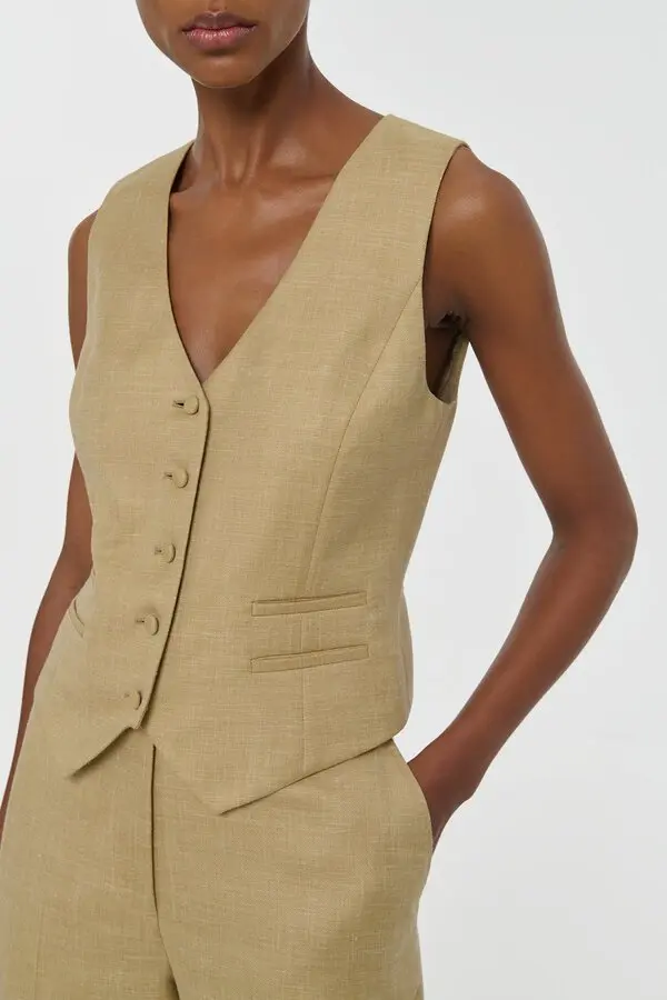 Gabriela Hearst Coleridge Vest In Virgin Wool, Silk, And Linen - Hay