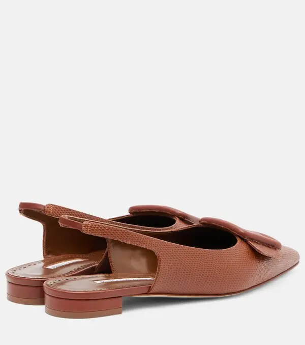 Manolo Blahnik Maylura Croc-effect Leather Slingback Flats - Brown