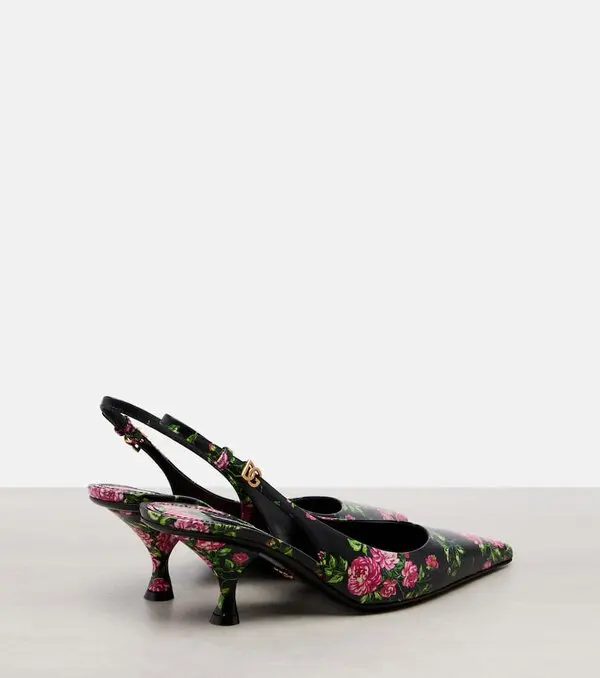 Dolce & Gabbana Floral Leather Slingback Pumps - Black