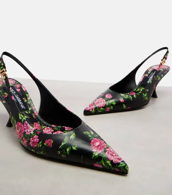 Dolce & Gabbana Floral Leather Slingback Pumps - Black