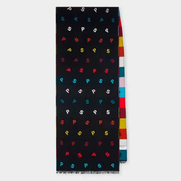 Paul Smith Black 'ps Initials' Wool-silk Scarf - Multicolour