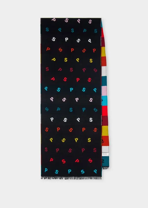 Paul Smith Black 'ps Initials' Wool-silk Scarf