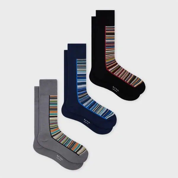 Paul Smith Signature Stripe Panel Crew Socks Three-pack - Multicolour