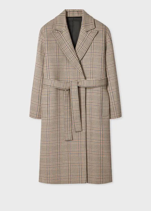 Paul Smith Wool-blend Check Houndstooth Tie-waist Coat