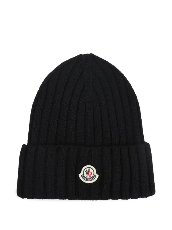Moncler Logo Wool Beanie - Black