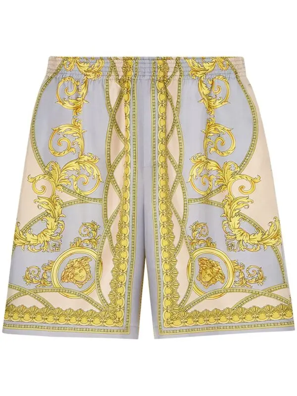 Versace Barocco Print Silk Bermuda Shorts - Gold