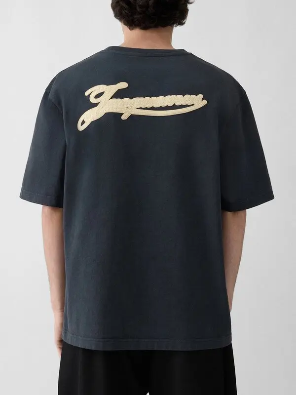 Jacquemus Relaxed Fit Cotton T-shirt With Contrast Logo And Dropped Shoulders - Navy
