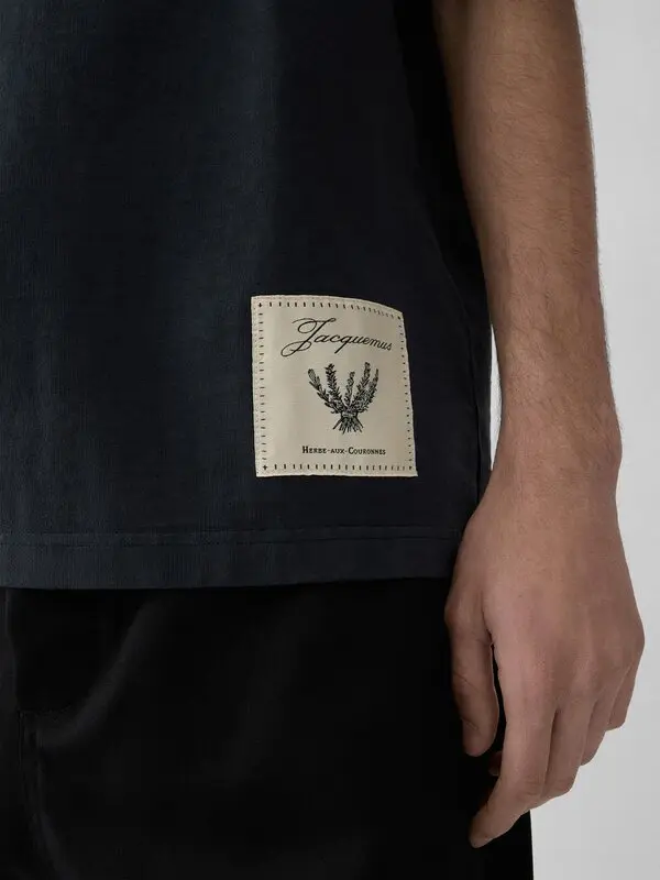 Jacquemus Relaxed Fit Cotton T-shirt With Contrast Logo And Dropped Shoulders - Navy