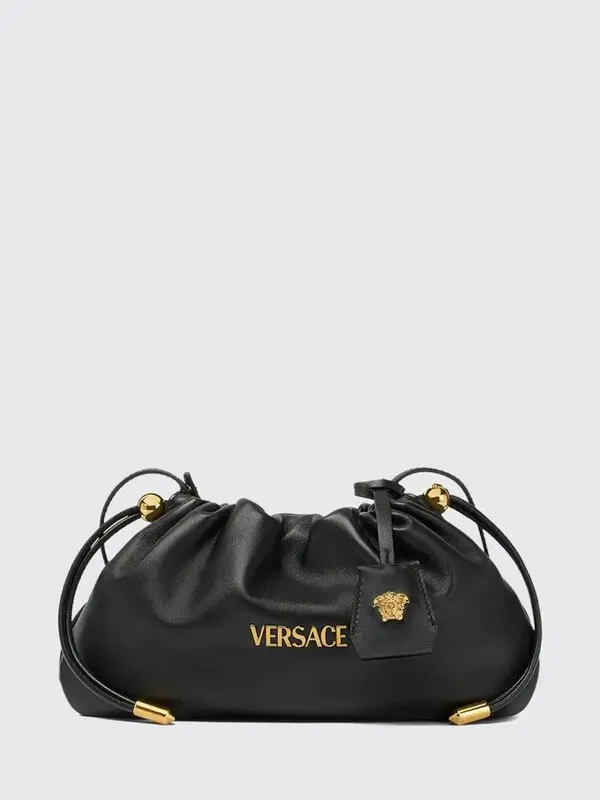 Versace Leather Clutch With Medusa Detail - Black