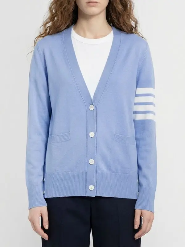Thom Browne Cardigan With Signature Striping - Gnawed Blue