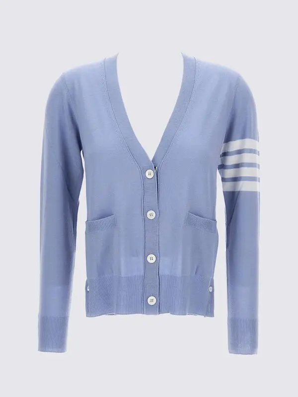 Thom Browne Cardigan With Signature Striping - Gnawed Blue