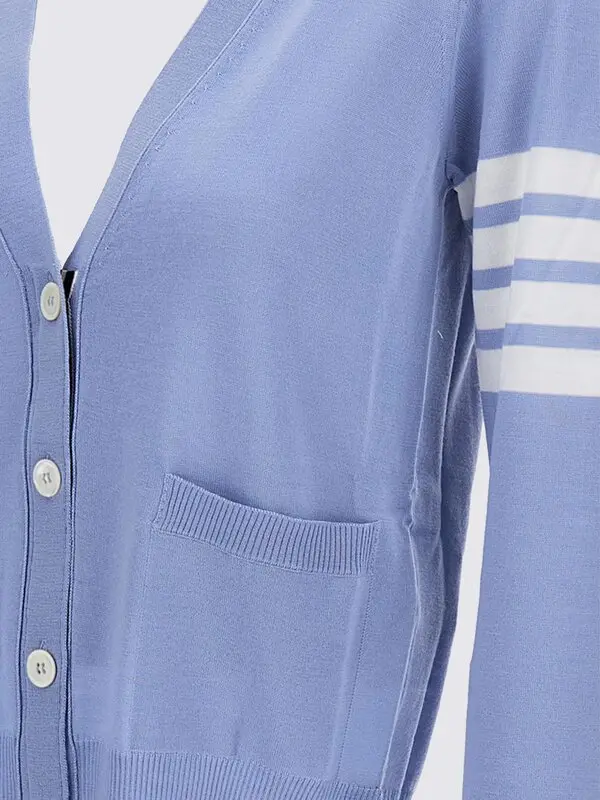 Thom Browne Cardigan With Signature Striping - Gnawed Blue