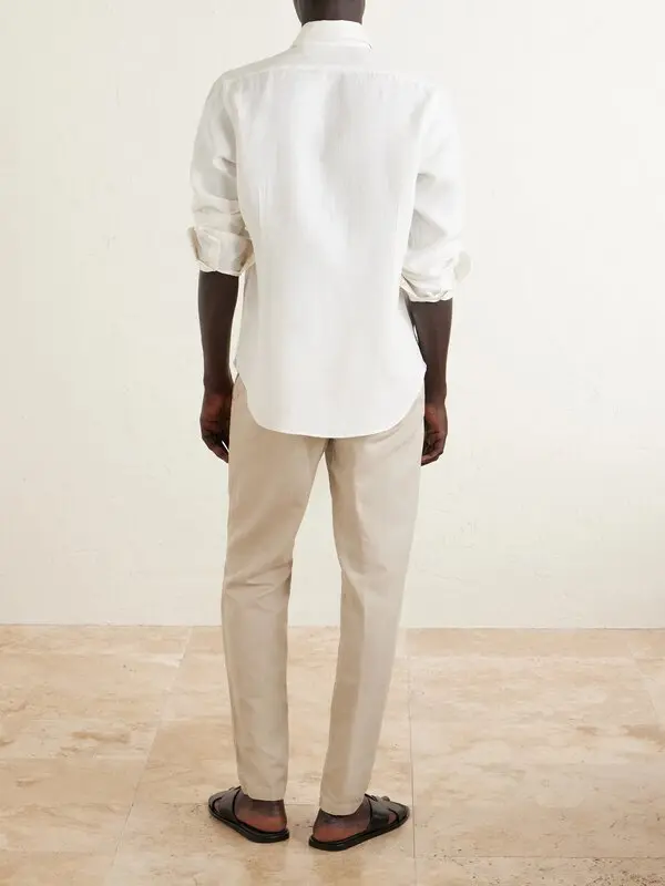 Eleventy Straight-leg Cotton And Linen-blend Drawstring Trousers - Neutrals